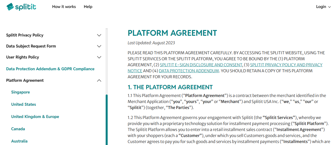 Platform Agreement with Splitit – Splitit